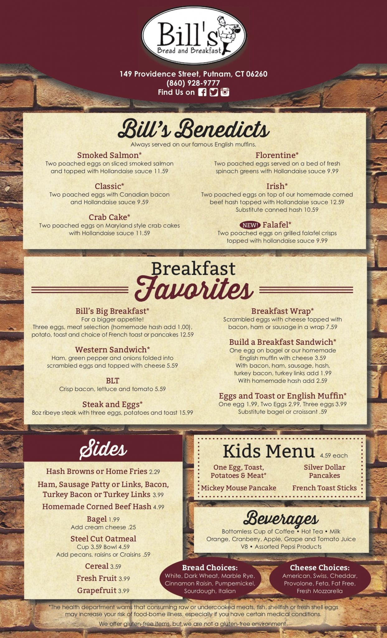 Breakfast Menu | Bill's Bread & Breakfast
